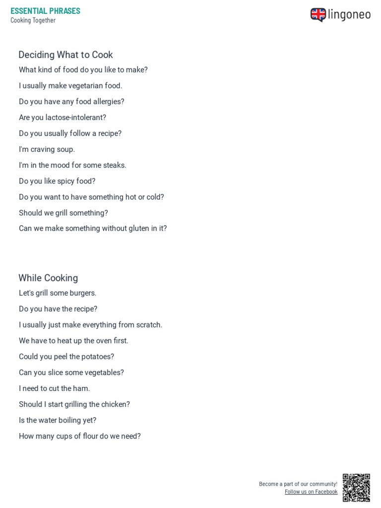 Essential Cooking Phrases Guide | PDF