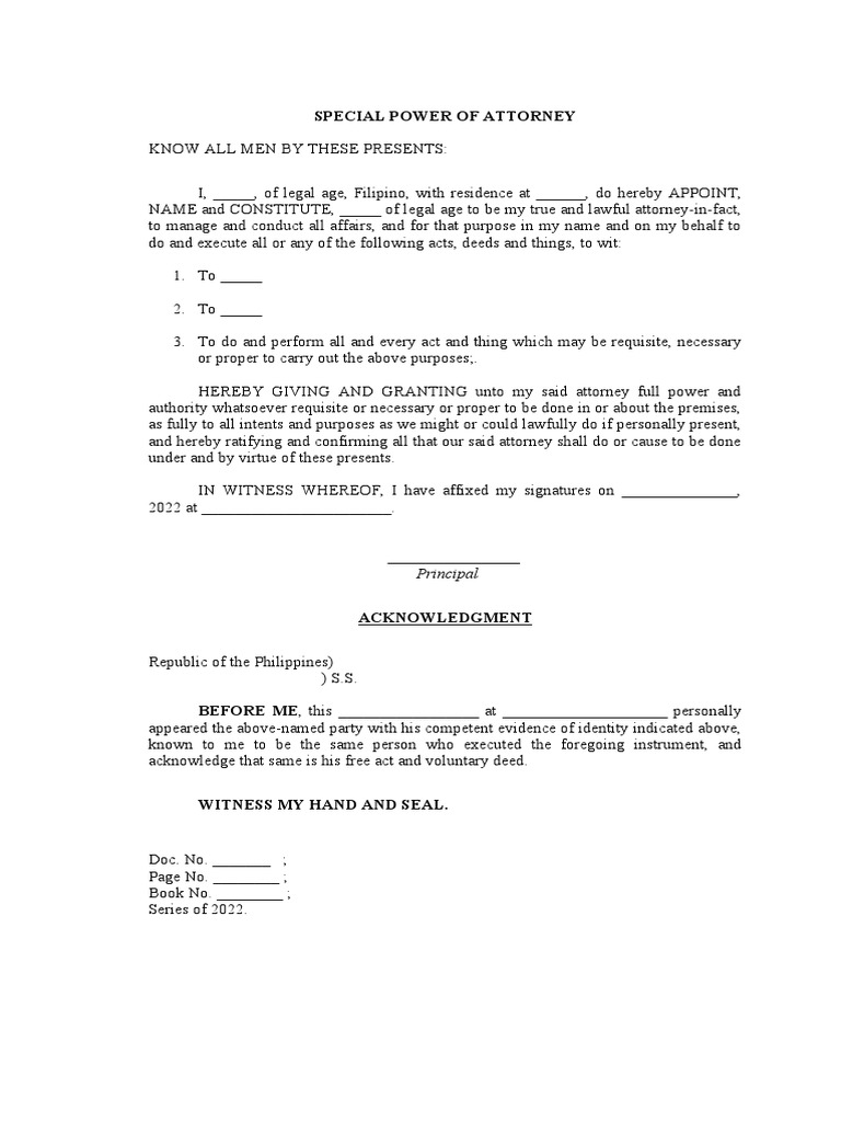 Special Power of Attorney Form | PDF