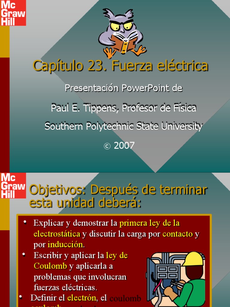 Tippens Fisica 7e Diapositivas 23 Fuerza Electrica | PDF | Electrostática | Electrón