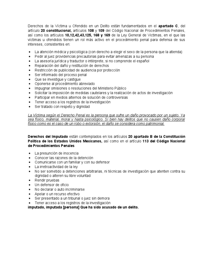 Derechos de La Víctima U Ofendido en Un Delito Están Fundamentados en ...