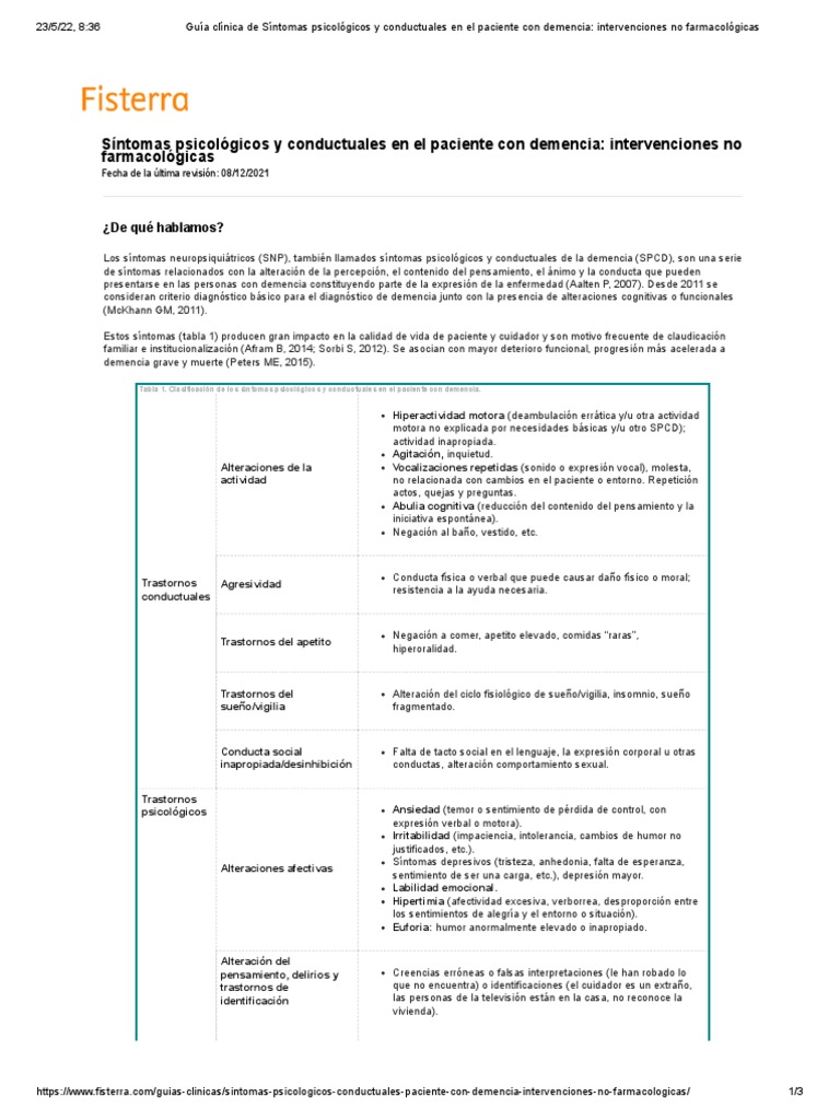 Guía Clínica De Síntomas Psicológicos Y Conductuales En El Paciente Con