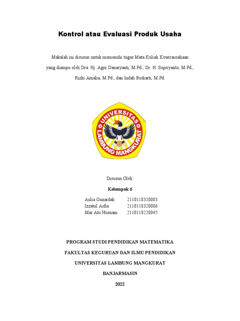 Revisi - Kontrol Atau Evaluasi Produk Usaha Kelompok 6 - A1 - Tugas 6 - KWU | PDF | Karier ...