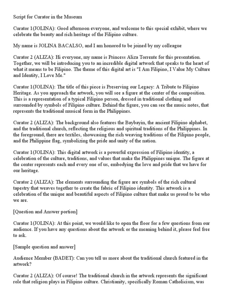 Script For Curator in The Museum | PDF | Philippines