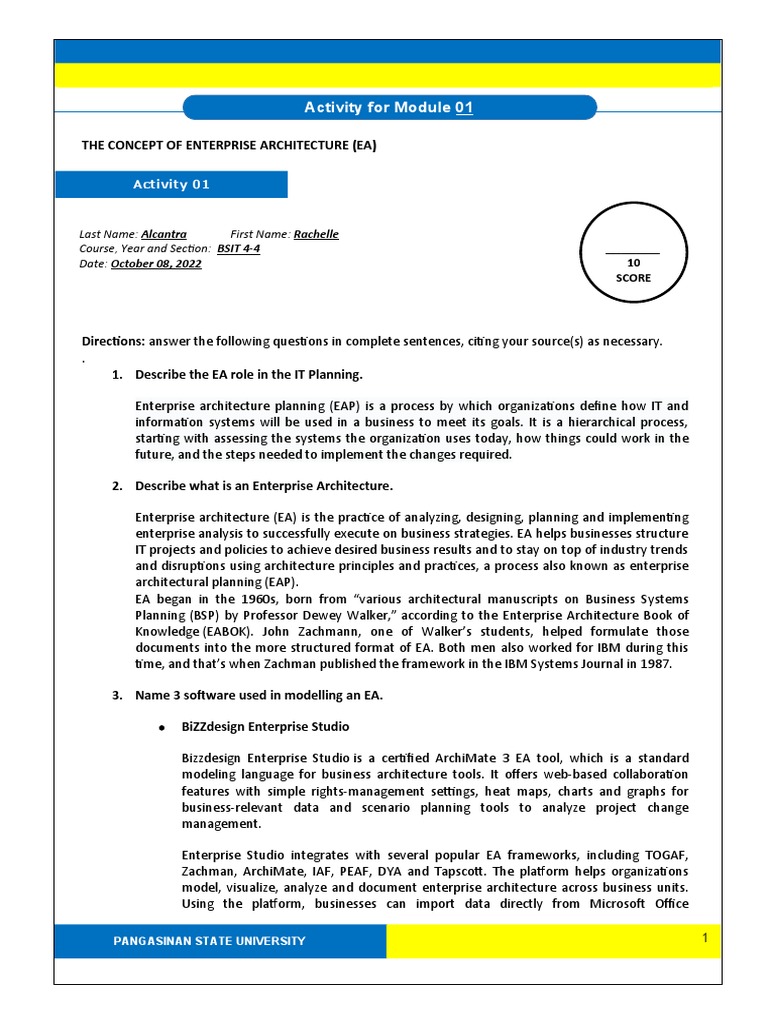 Activity 01 For Module 01 | PDF | Enterprise Architecture | Computing