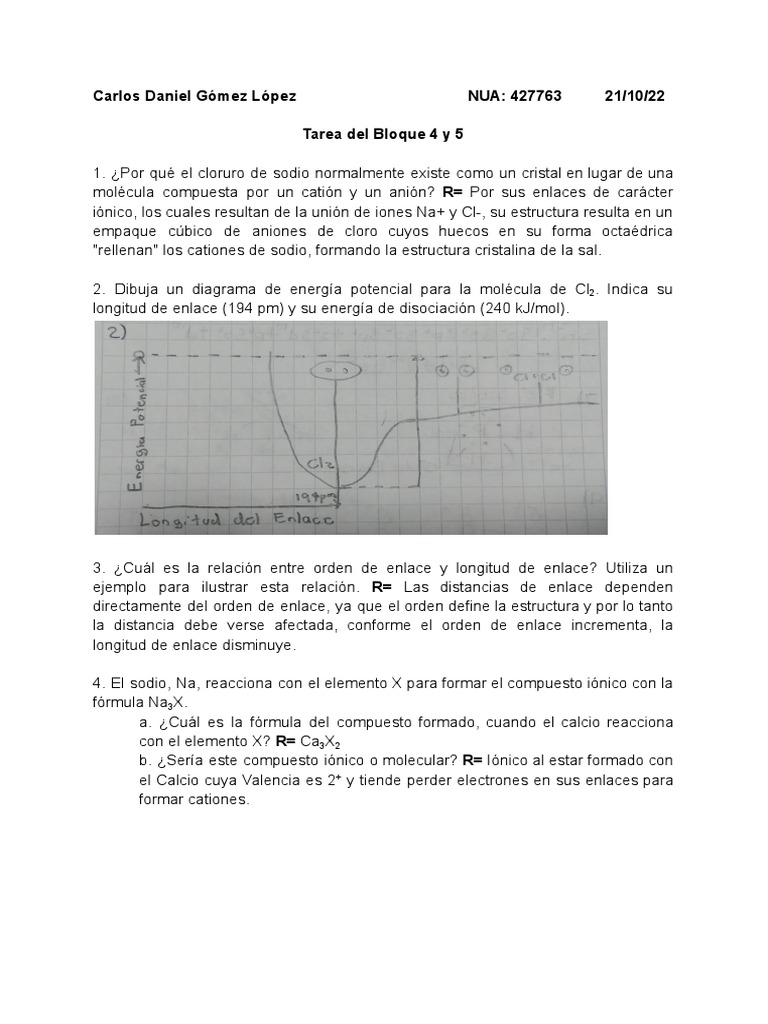 Tarea Bloques 4 y 5 | PDF | Enlace químico | Ion