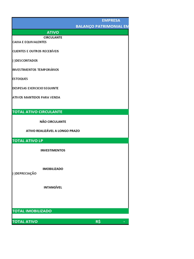 Balanço Patrimonial Modelo - Planilha | PDF | Investimentos | Balancete