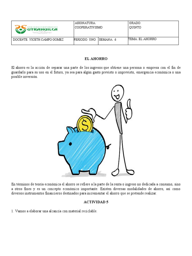 Actividades de Ahorro para Niños | PDF | Crecimiento personal y ...