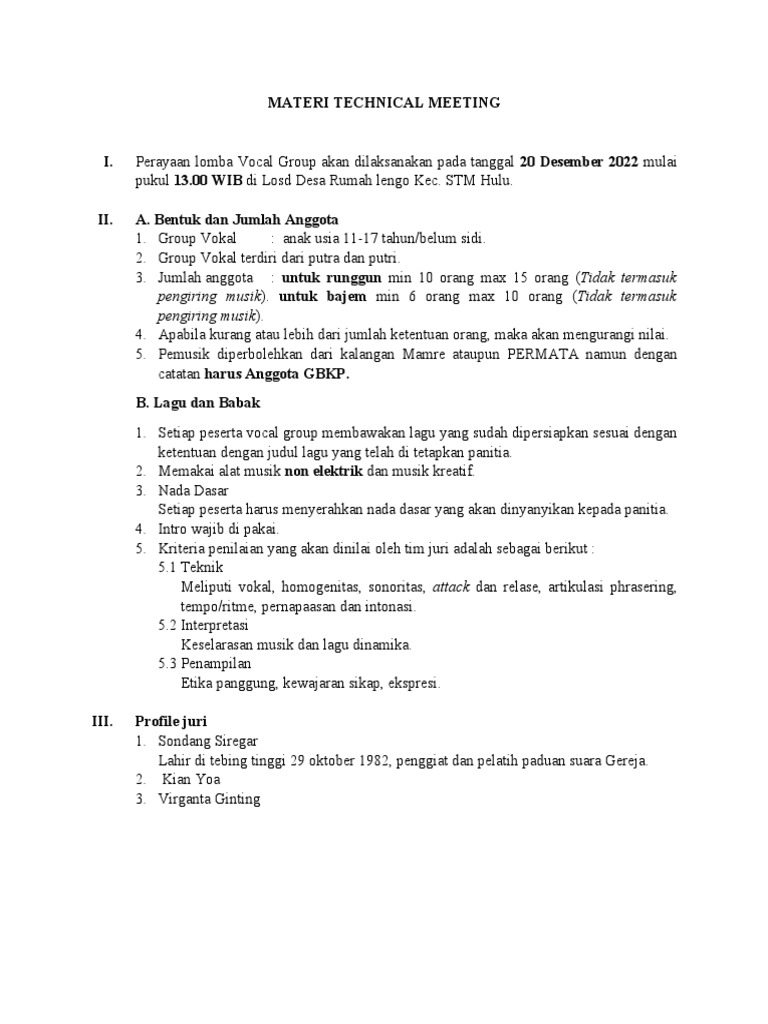 Materi Technical Meeting | PDF