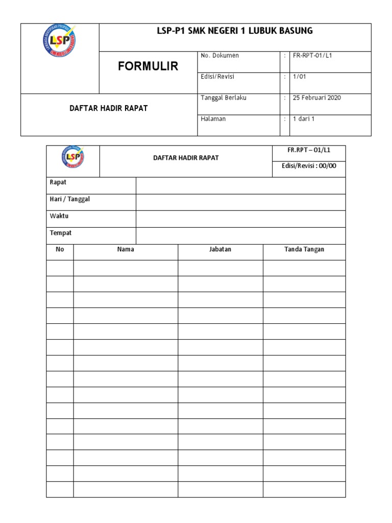 Formulir Daftar Hadir | PDF