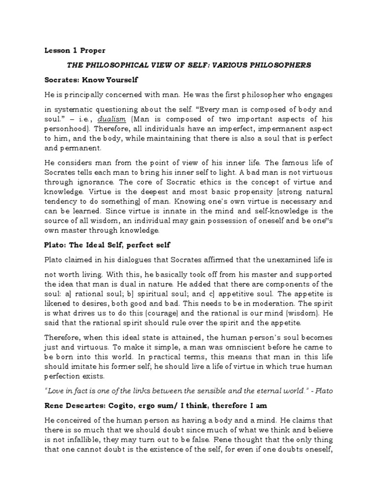 UTS (Understanding The Self) Lesson 1 | PDF | Philosophy Of Self | Soul