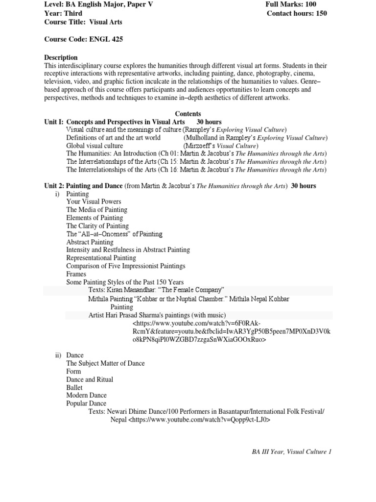 BA 3rd Year Visual Culture Syllabus | PDF | The Arts | Paintings