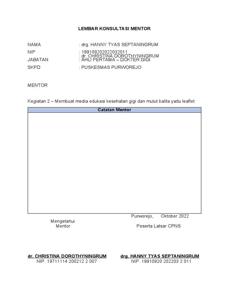 Lembar Konsultasi Mentor | PDF
