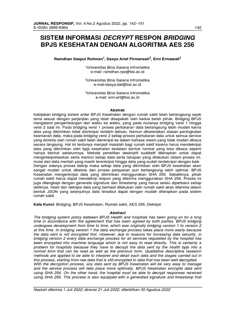 Sistem Informasi Decrypt Respon Bridging Bpjs Kesehatan Dengan ...
