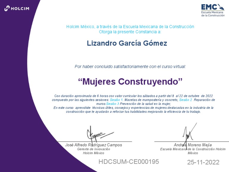 Certificate For Lizandro Garc - A G - Mez For - Descarga Constancia ...