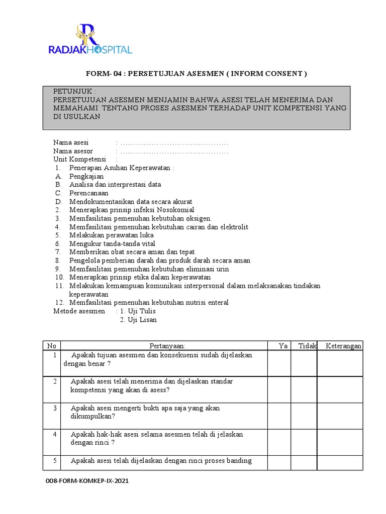 Form - 04 Persetujuan Asesmen | PDF