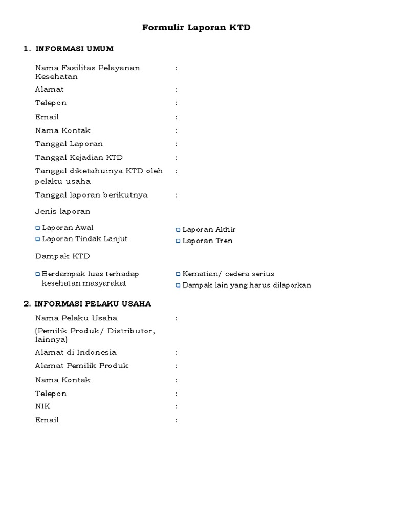 Formulir Laporan KTD | PDF