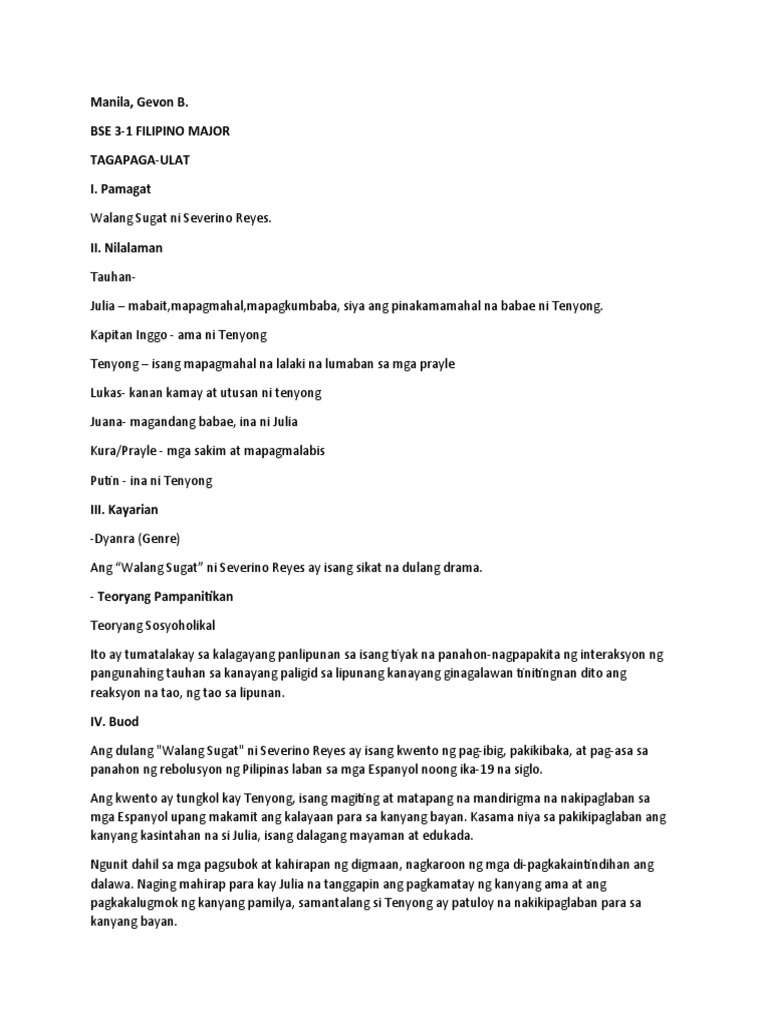 Walang Sugat Ni Severino Reyes. | PDF