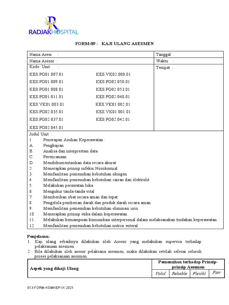 FORM-09 Kaji Ulang Pelaksanaan Asesmen | PDF