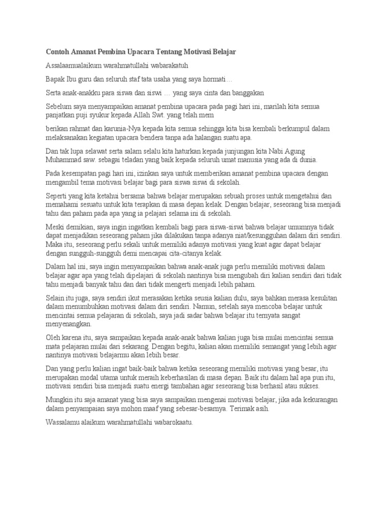 Contoh Amanat Pembina Upacara Tentang Motivasi Belajar | PDF