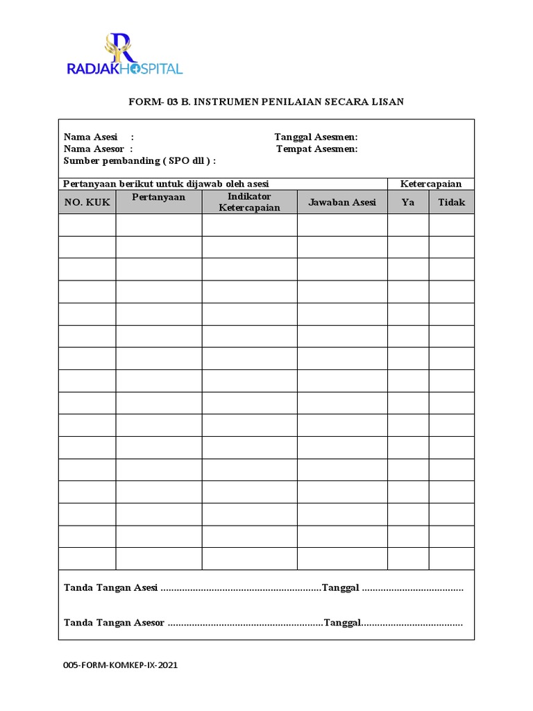 FORM-03 B (Instrumen Penilaian Lisan) | PDF