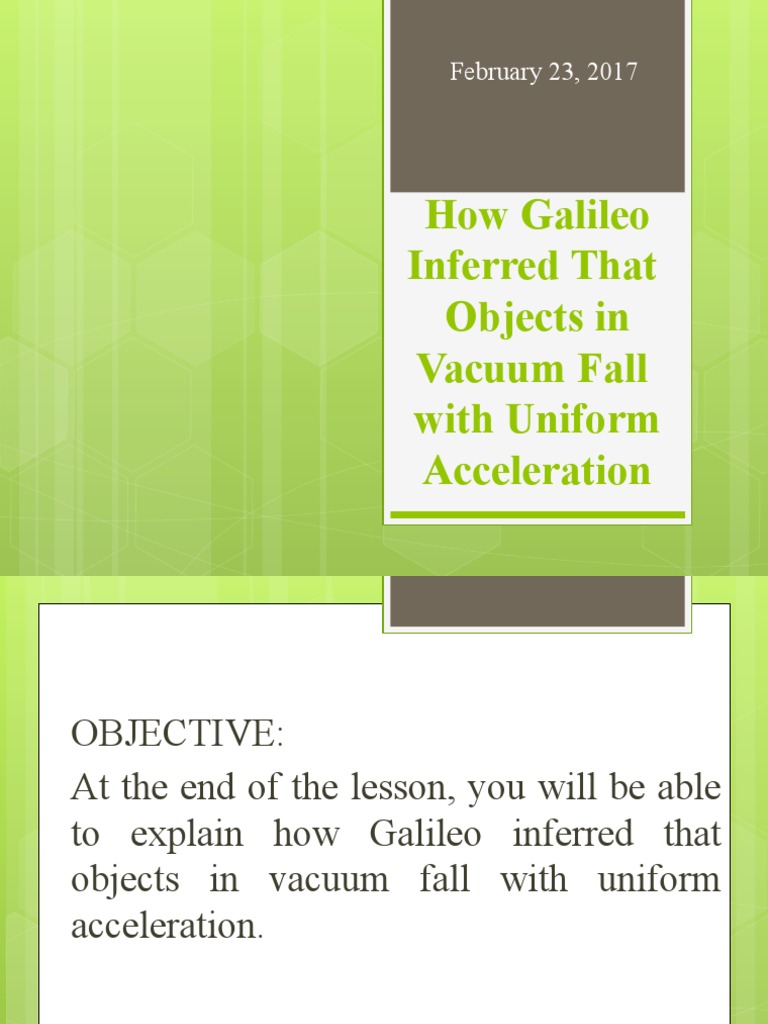 Galileo's Uniform Acceleration in Vacuum | PDF | Acceleration | Galileo ...