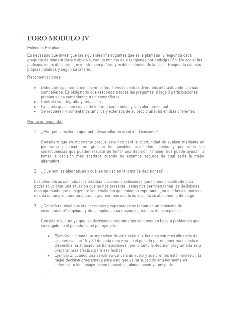 Foro Modulo Iv | PDF | Toma de decisiones