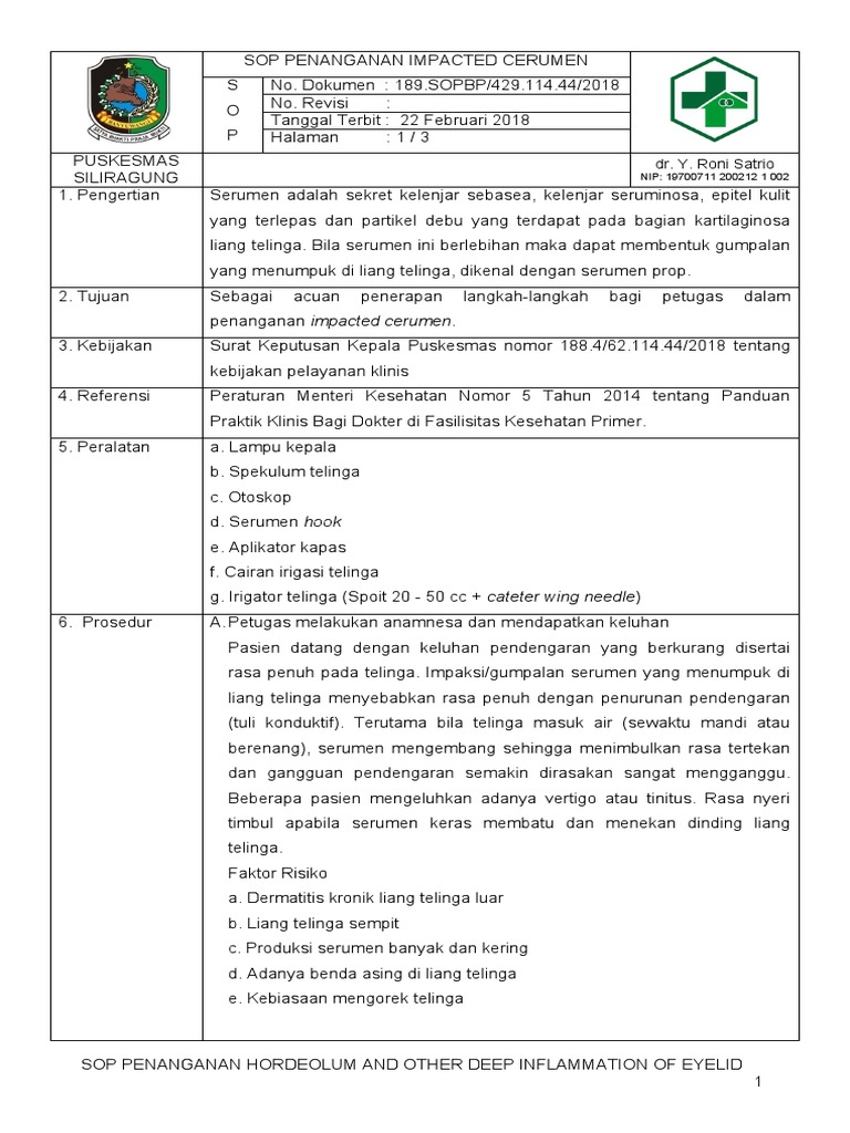 Prosedur Penanganan Impacted Cerumen | PDF