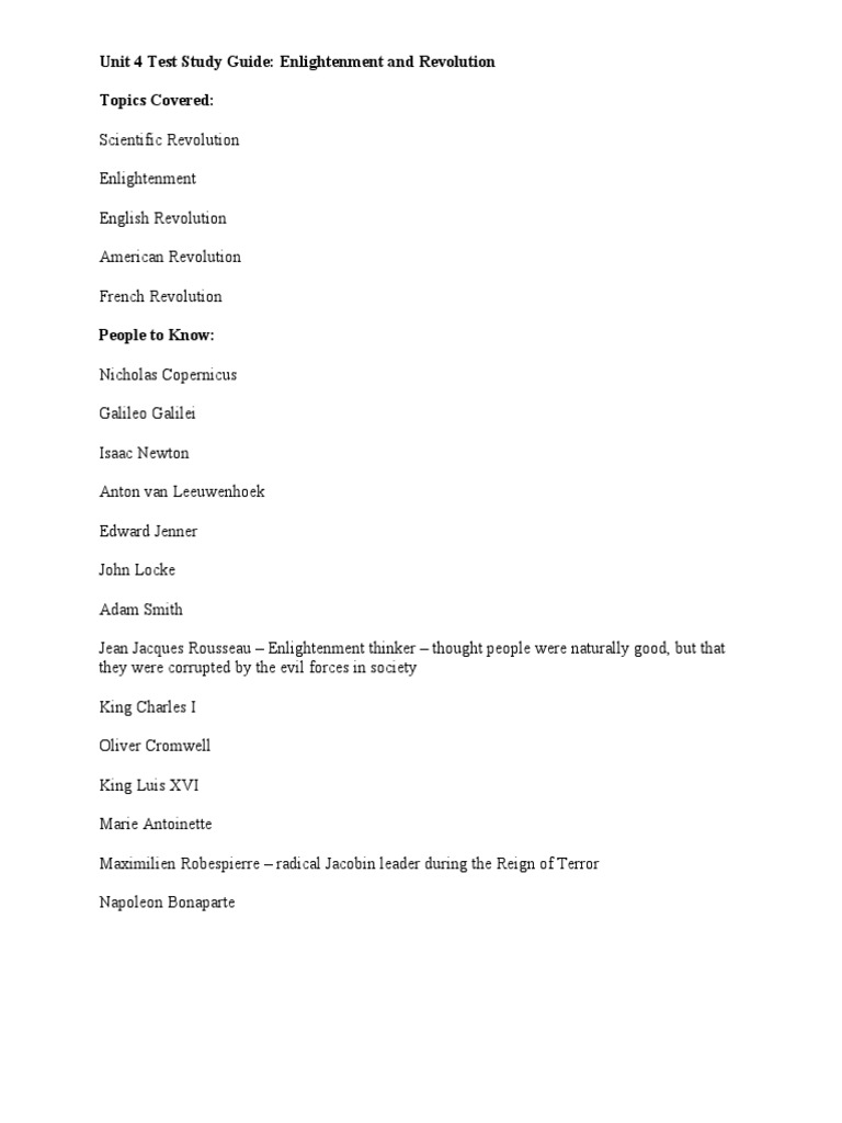 Unit 4 Test Study Guide | PDF