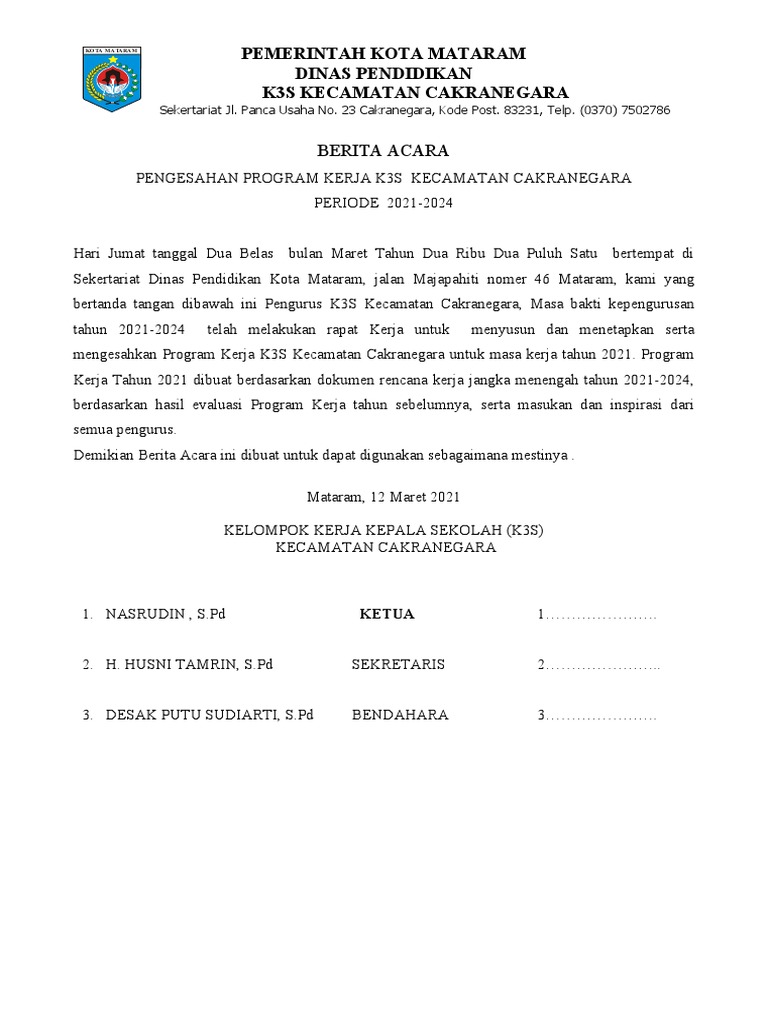 Berita Acara Dan Pernyataan K3S | PDF