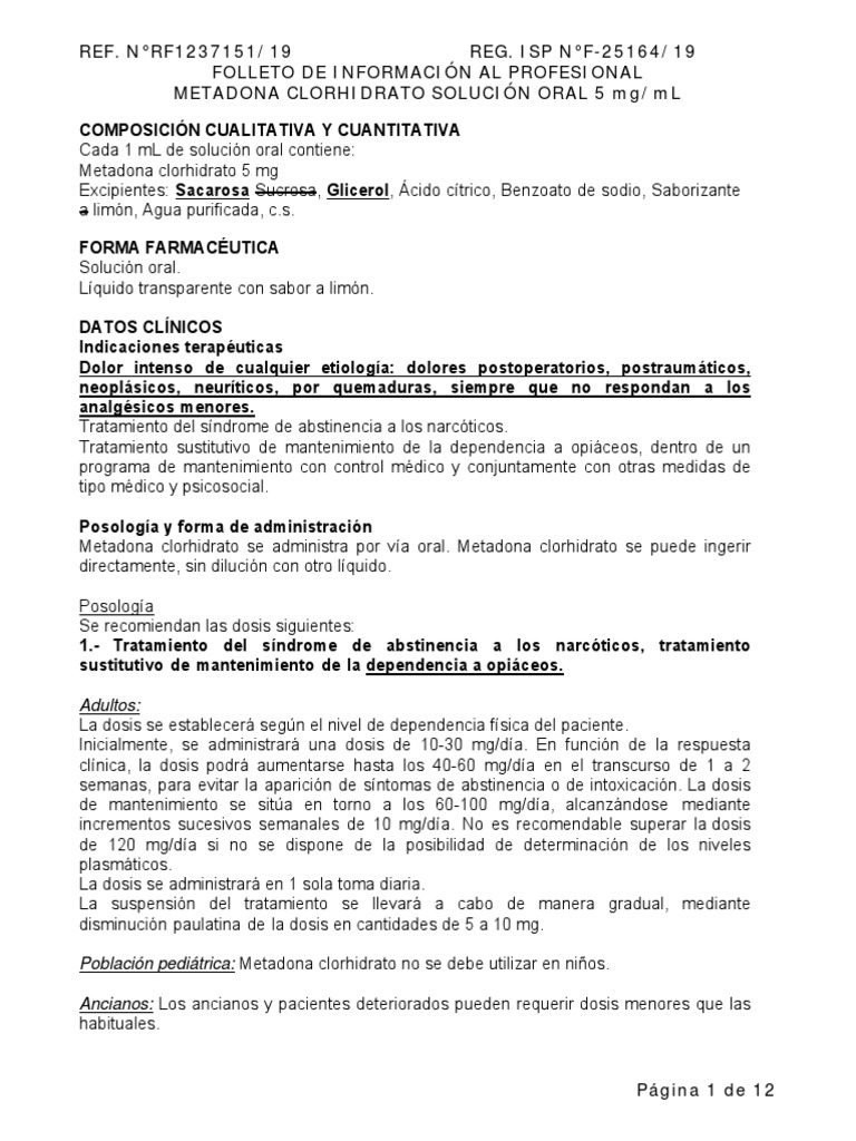 Metadona Clorhidrato: Información y Usos | PDF | Farmacocinética ...