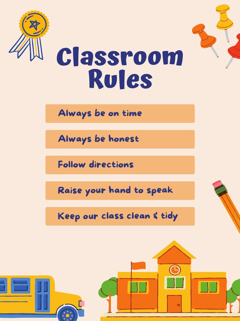 Pink Abstract Illustrated Classroom Rules Poster | PDF
