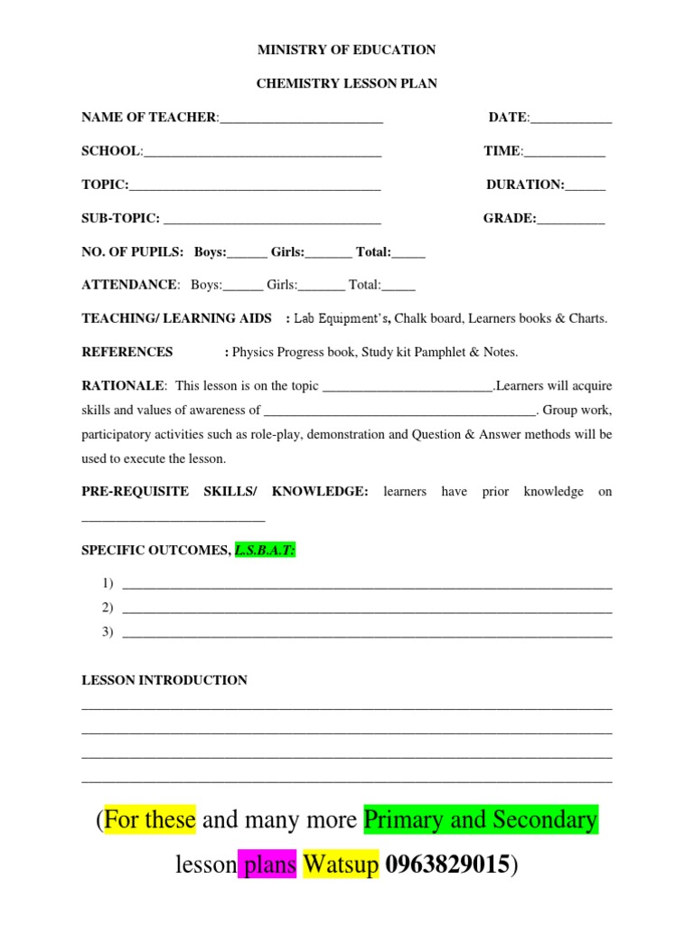 CHEMISTRY 10-12 Lesson Plans BY D PHIRI 0963829015 SAMPLES-3 | Download ...
