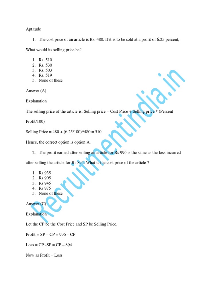Wipro Elite NLTH Previous Question Papers Aptitude-77 | PDF
