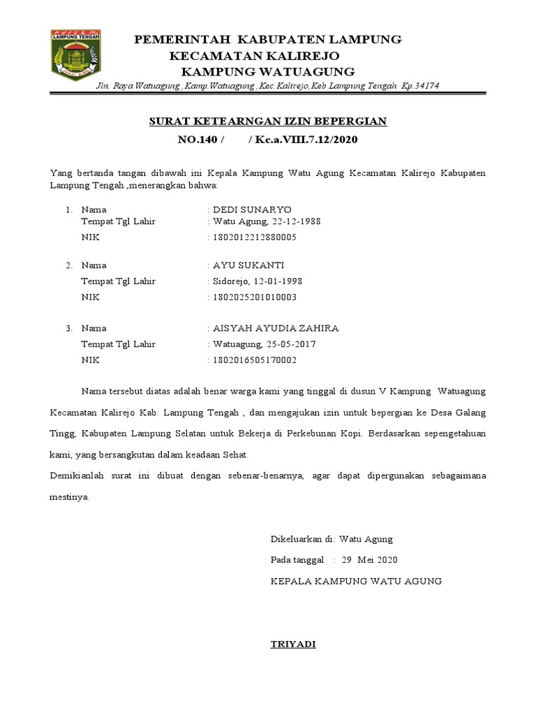 Surat Izin Bepergian 2020 | PDF
