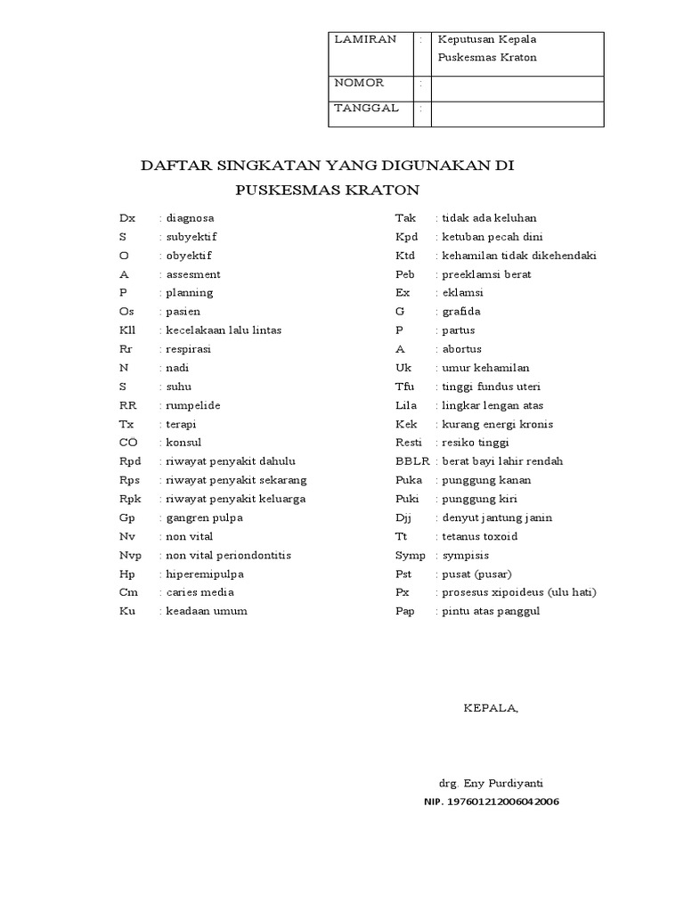 Daftar Singkatan2 RM | PDF