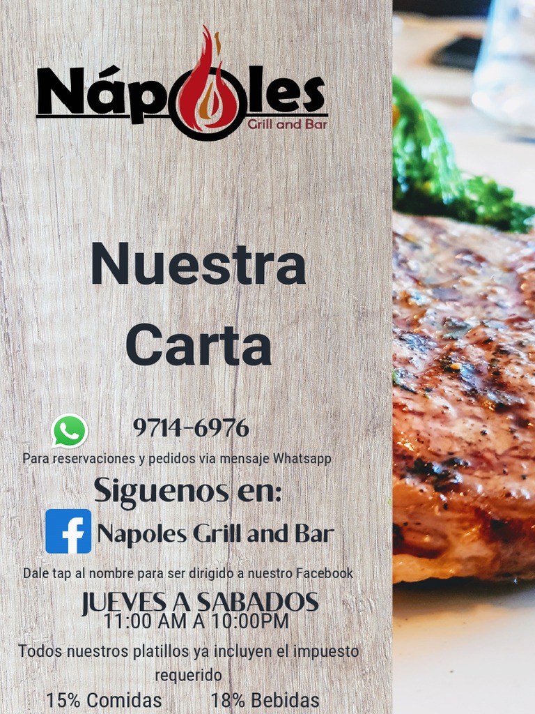 Menú de Napoles Grill and Bar | PDF | Parilla | Ingredientes de comida