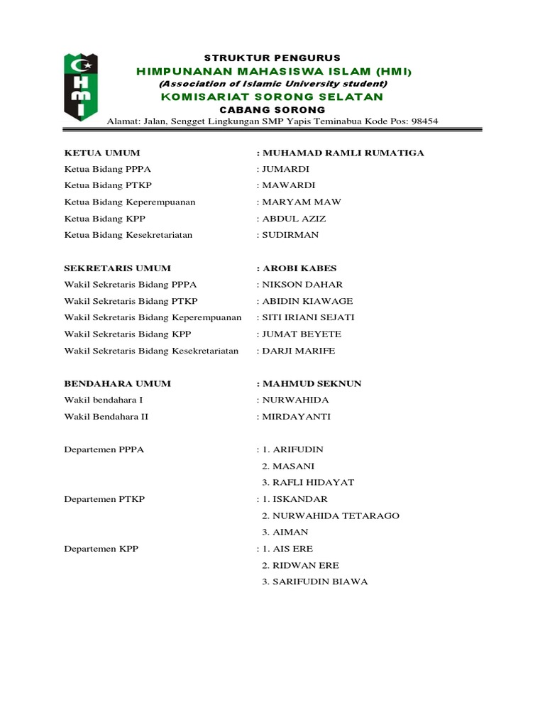 Struktur Pengurus Hmi | PDF