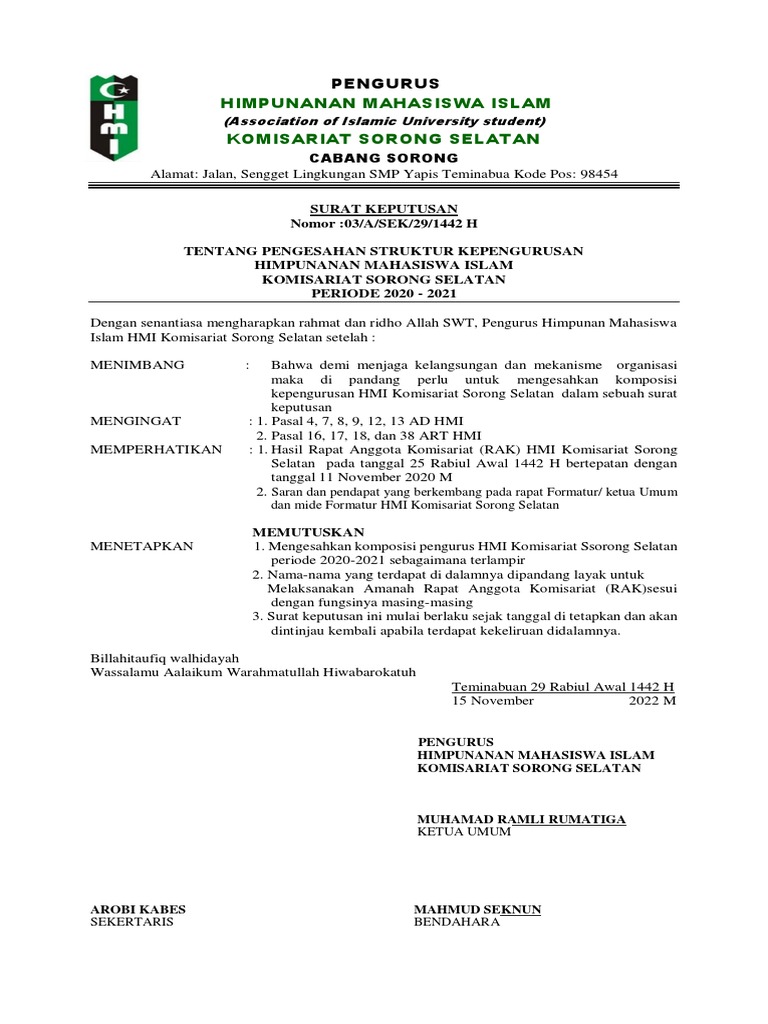 SK Pengurus Hmi Sosel | PDF