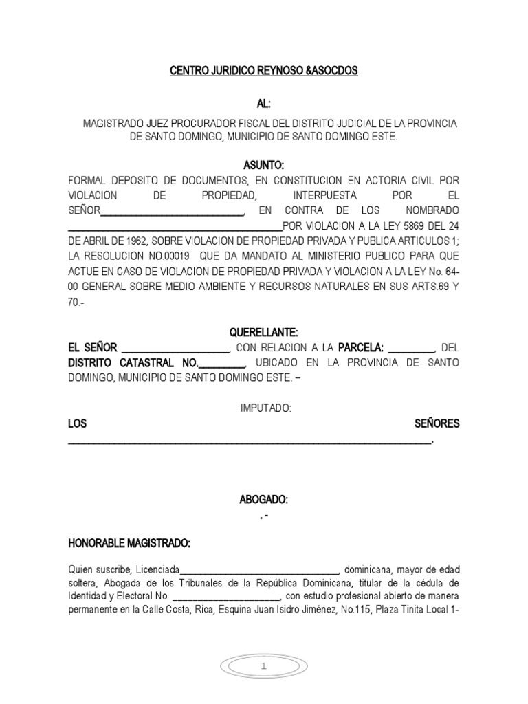 Querella Por Violacion de Propiedad | PDF | Queja | Derecho penal