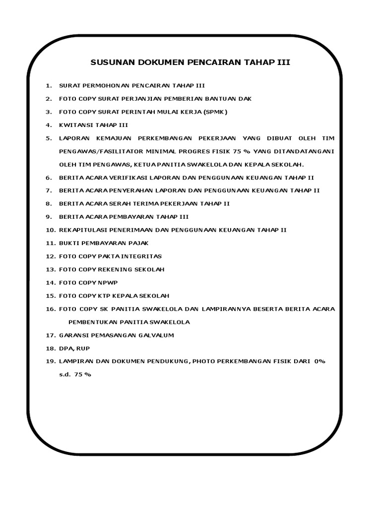 Susunan Dokumen Pencairan Tahap Iii | PDF