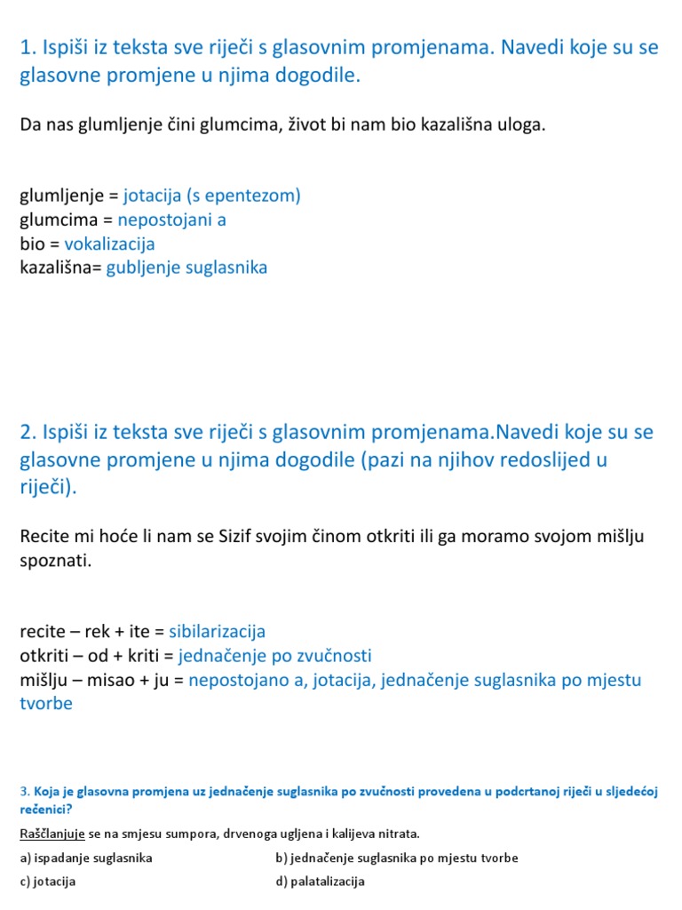 Glasovne Promjene I Naglasak - Vježbe | PDF