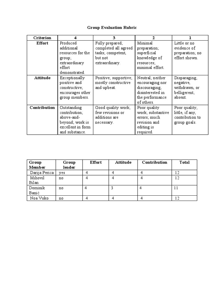 Group Evaluation Rubric Guide | PDF