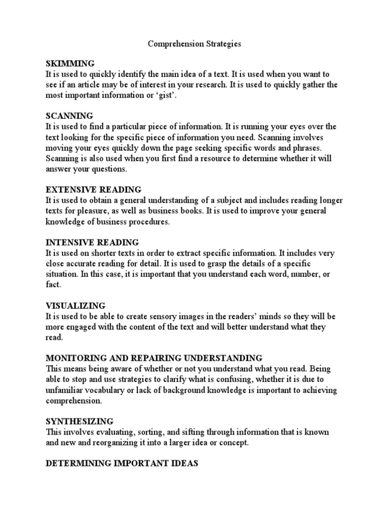 Comprehension Strategies | PDF | Reading Comprehension | Cognition