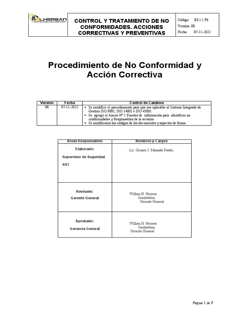 Control de No Conformidades y Acciones | PDF | Auditoría | Planificación