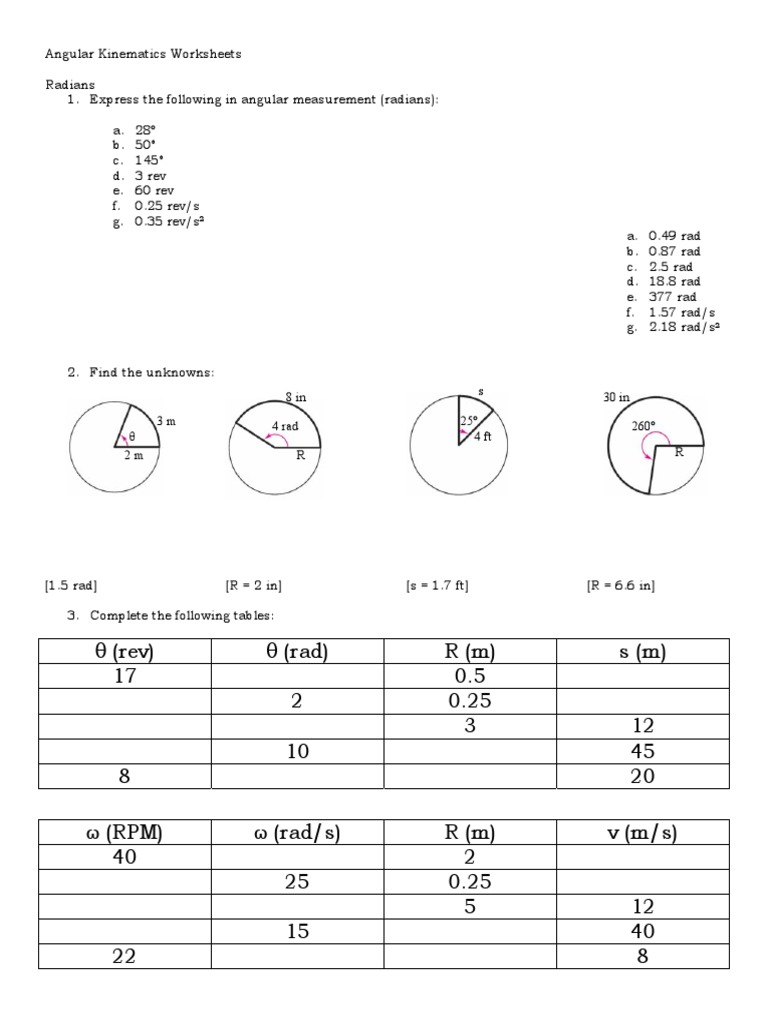 Angular Kinematics Practice | PDF | Speed | Kinematics