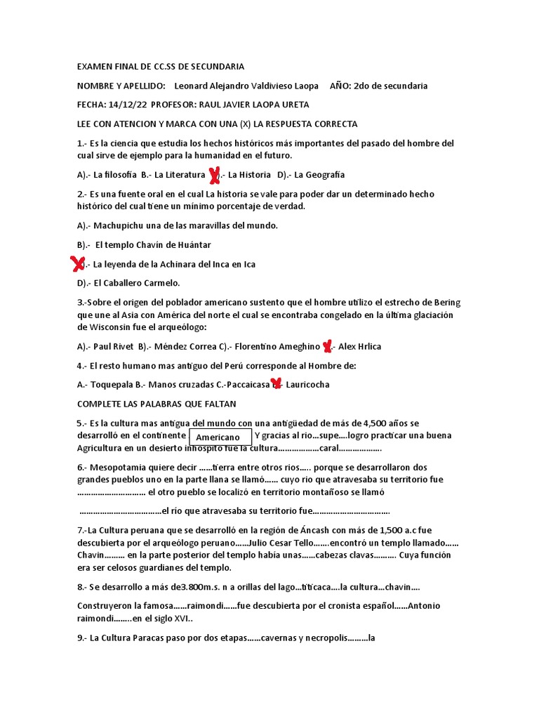 Examen Final de 2do CC - Ss | PDF | Américas