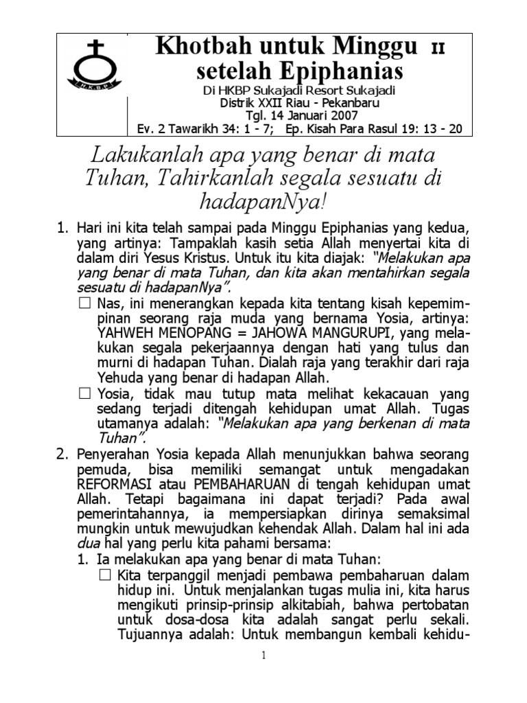 Khotbah Untuk Minggu II Setelah Epiphanias | PDF