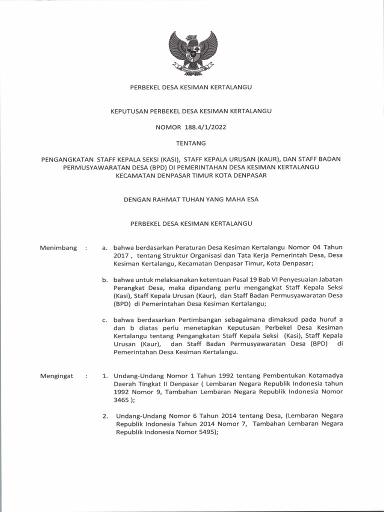 SK Pengangkatan Staf Kasi Kaur Dan BPD 2022 1643069022 35 2022 01 25 | PDF