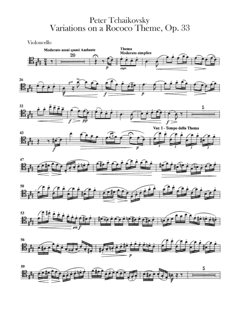 Solo Cello - Variations On A Rococo Theme, Op.33 (Tchaikovsky, Pyotr) | PDF