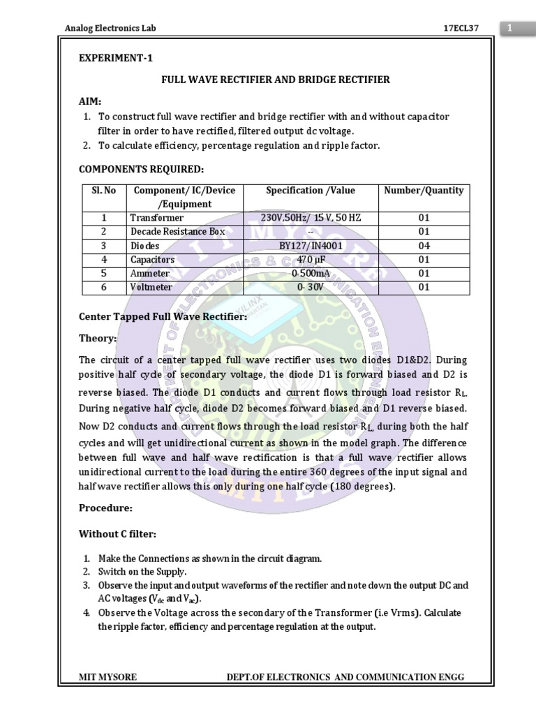 AEC Manual 2018-2019 | PDF | Rectifier | Amplifier